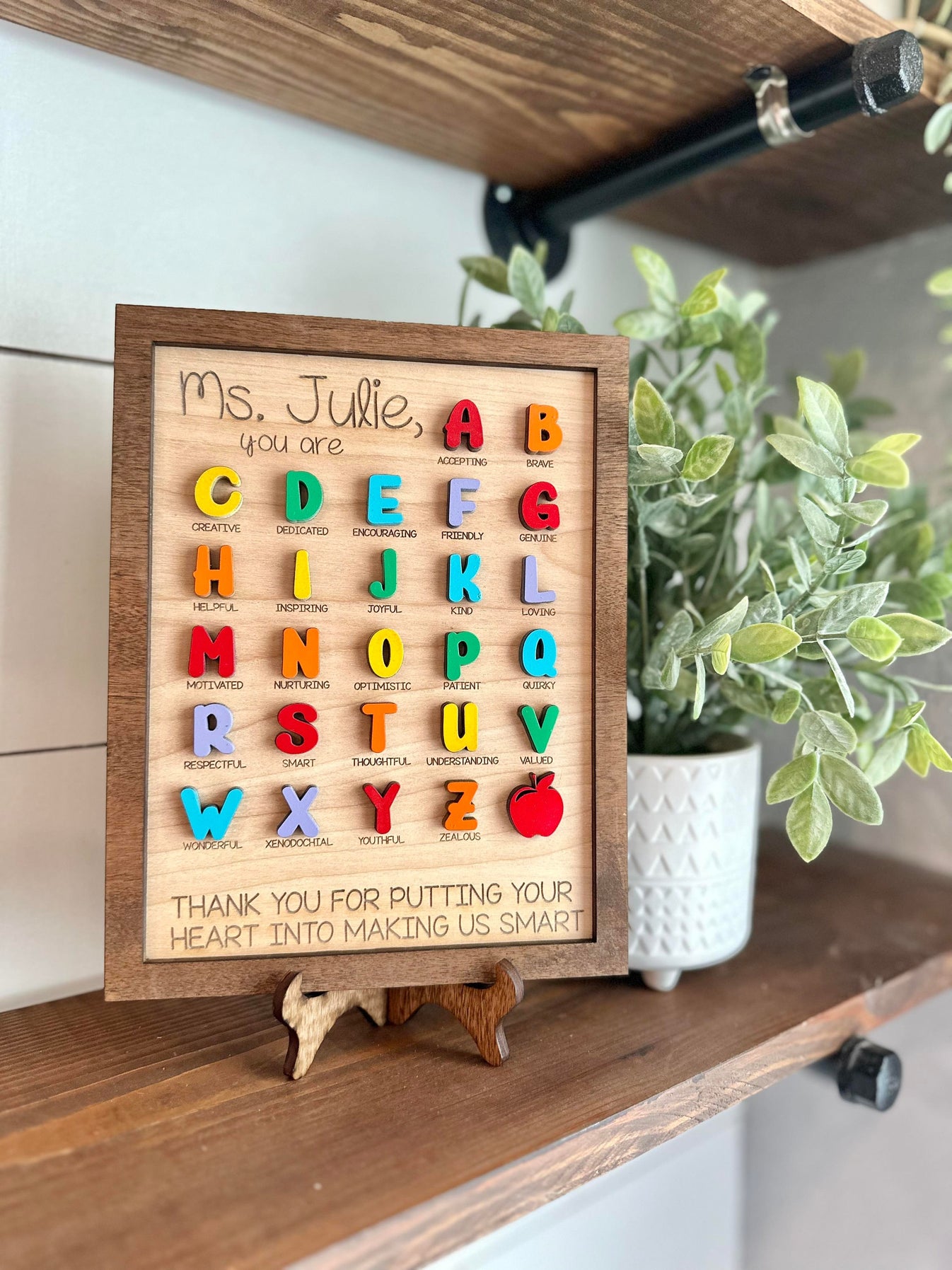Personalized Teacher ABC Sign – Walnut + Birch