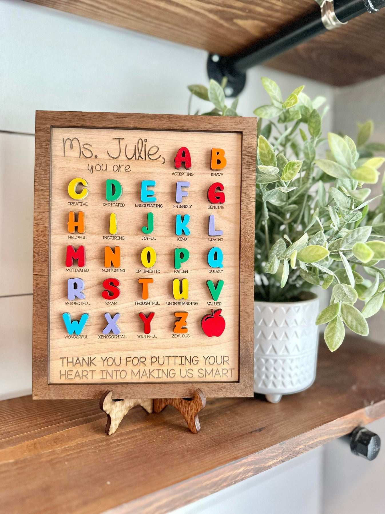 Personalized Teacher ABC Sign – Walnut + Birch